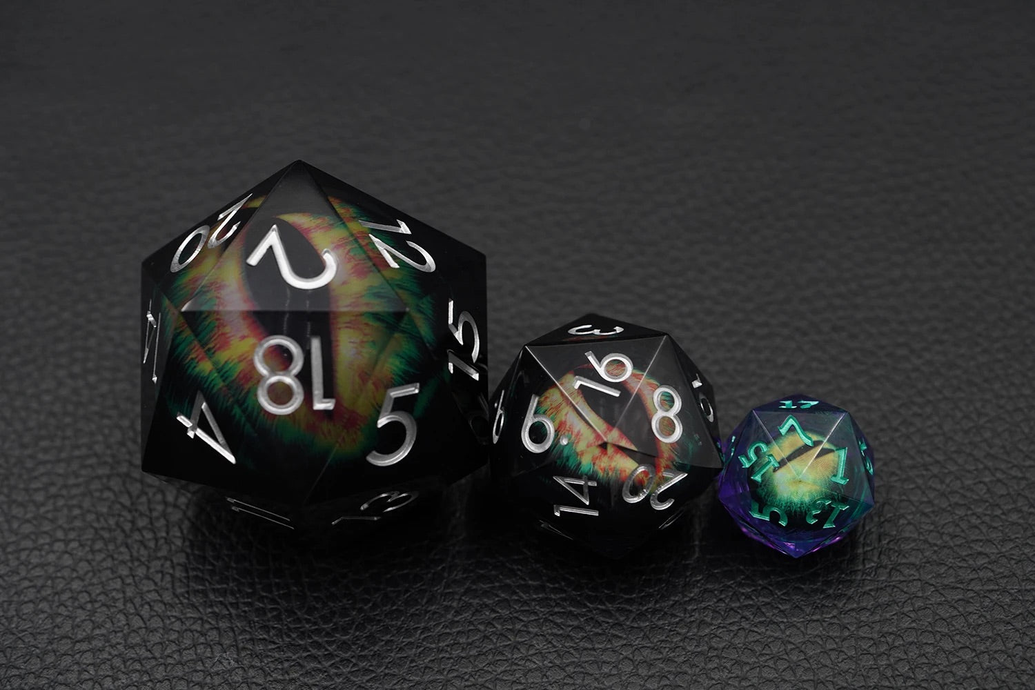 Black Dragon Floating Eyeball Liquid Core 50mm D20 Dice – Behold Games